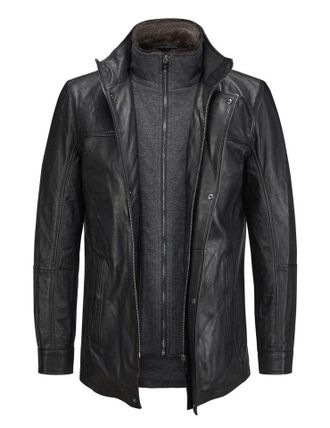 Milestone Lederjacke MSBernardo mit abnehmbarem Windschutz aus Baumwoll Jersey