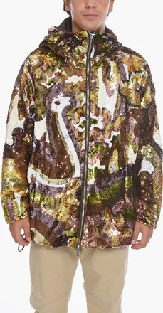 Dsquared2 Padded Windbreaker with Hood Covered in Sequins Dsquared2