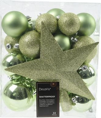 Kaemingk Weihnachtskugeln Kunststoff mit Christbaumstern 33er Set - bruchsichere Christbaumkugeln Weihnachtsbaumkugeln und Christbaumspitze - Christbaumschmuck