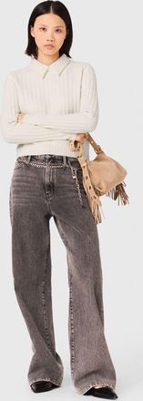 Maje Rippstrickpullover Mit Perlenkragen - Ecru - Maje