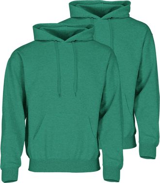 Fruit Of The Loom Doppelpack Classic Kapuzen-Sweat Herren Hoodie 2er Pack + GRATIS MyShirt Stoffbeutel, Farbe:Retro gr&uuml;n meliert, Gr&ouml;&szlig;e:2XL