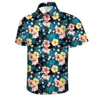 Generic Chemise hawa&iuml;enne &agrave; manches courtes pour homme - Sans plis - Boutonn&eacute;e - &Eacute;vacuation de lhumidit&eacute; - S&eacute;chage rapide - Imprim&eacute; d&eacute;contract&eacute; - Haut color&eacute; 