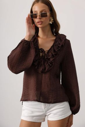 Trendyol Lange Bluse, gerade Passform, schlicht - Braun