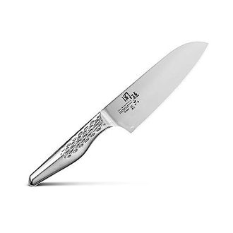 Kai Seki Magoroku Shoso Petit Santoku 14,0 cm - Acier Inoxydable 5CR15MoV 56 (±1) HRC - Convexe - Manche en Acier Inoxydable 18-8 avec Motif en Diamant - 