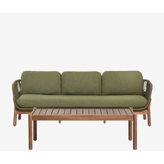 Sklum Gartenset mit 3-Sitzer-Sofa und rechteckigem Couchtisch 120x60 cm aus Akazienholz und geflochtener Karvia-Schnur Akazie Braun