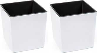 Kreher 2 Stück XXL Design Pflanzkübel aus Kunststoff in Hochglanz Weiß mit herausnehmbaren Einsatz. Maße BxTxH in cm: 40 x 40 x 41 cm