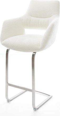 DELIFE Barstuhl Yago-Flex Boucl&eacute; Soft Beige Freischwinger Flach Edelstahl Silberfarben Taschenfederkern, Barst&uuml;hle