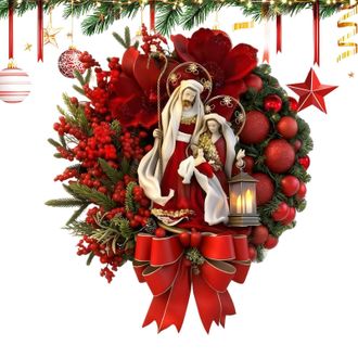 Generico Weihnachtskranz f&uuml;r T&uuml;r, Dekoration f&uuml;r Zuhause bei Winterpartys, k&uuml;nstlicher f&uuml;r Partys, f&uuml;r Innen- und Au&szlig;enbereich, Fenster, Wand, Kaminregal, Vers