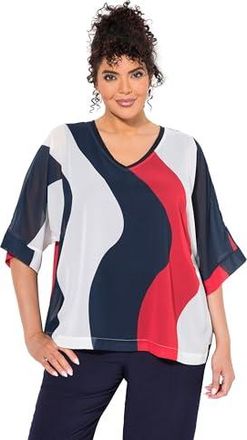 Ulla Popken Femme Grandes Tailles Tunique en Mousseline doublée. Décolleté V et Manches 3/4 Marine 50+ 837606770-50+