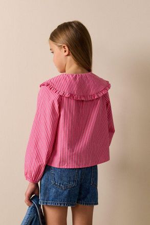 Next Langarmbluse Lang&auml;rmelige Bluse mit besticktem Kragen, Kirsche (1-tlg)