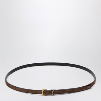 Saint Laurent Extra schmaler Cassandre G&uuml;rtel aus Wildleder in Braun