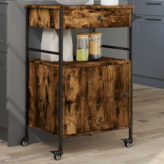 vidaXL Chariot de cuisine ch&ecirc;ne fum&eacute; 56x43x89,5 cm bois ding&eacute;nierie