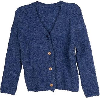 styleBREAKER Cardigan en Tricot Boucle pour Femme, avec Patte de Boutonnage, Cardigan uni, Gilet en Tricot Bouclette, Taille Unique 08010081, Couleur:Bleu Royal
