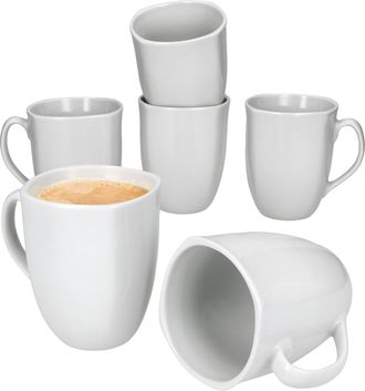 MamboCat Lotta 6er Set Kaffeebecher I 300 ml I weiße Porzellan-Becher mit Henkel für 6 Personen I Tassen für Heißgetränke wir Tee, Kakao, Cappuccino, Latte Mac