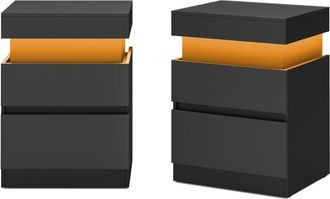 Vasagle Table de Chevet Moderne avec LED, Lot de 2, Table dAppoint, 2 Tiroirs, Multiprise Int&eacute;gr&eacute;e, 35 x 40 x 55 cm, Noir