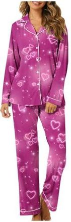 Generic 2026 Ensemble de pyjama pour femme pour la Saint-Valentin 2026 imprim&eacute; &agrave; manches longues pour la Saint-Valentin, rose vif, XXL