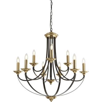 Searchlight Lustre belfry 9L 9 branches m&eacute;tal Bronze fonce et marron E14 9x60w Diam 78cm