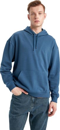 DeFacto Mens B7849AX Hooded Sweatshirt, Indigo, XL