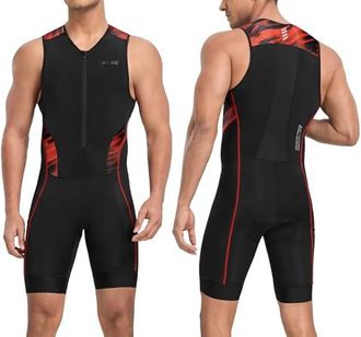 Santic Combinaison de triathlon pour homme - Rembourrée - Une pièce - Sans manches - Pro - Course - Manches courtes - Pour le cyclisme, la natation, la cours