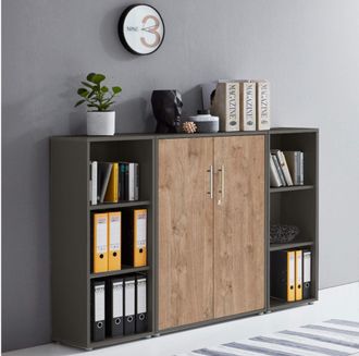 BMG Möbel Aktenschrank in Anthrazit Gold Harbor Oak Office Edition abschließbar als Einzelschrank oder Schrankwand Verschiedene Ausführungen (Set2)