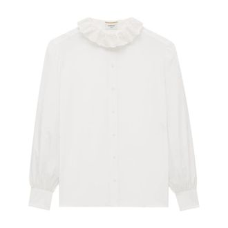 Saint Laurent Gekn&ouml;pftes Hemd mit Pierrot-Kragen aus Spitze - - Blouses & Shirts - Damen - Wei&szlig; - 2XS