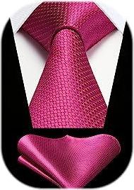 Hisdern Cravates pour hommes Rose Rose 3,4 pouces Cravate et pochette de costume Cravate en soie classique pour les affaires de fête de mariage