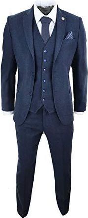 TruClothing Costume Laine mélangée Bleu Marine Homme Tweed Style British Gentleman Authentique années 20 3 pièces Coupe ajustée