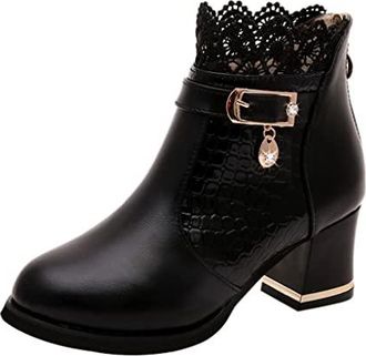 Generic Bottines de marche imperm&eacute;ables pour femme - Coupe large - Style d&eacute;contract&eacute; vintage confortable - Dentelle &eacute;l&eacute;gante - &Agrave; enfiler - Talon haut - Bottin