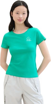 Tom Tailor Damen Basic T-Shirt mit Print, bright green, XXL