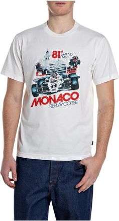 Replay Homme, Tops, Blanc, Taille: L T-shirt en jersey avec motif Formule 1