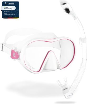 Cressi Unisex-Adult Supernova Dry Combo Pink/Clear White Tauchmaske Rahmenlose F-Dual und Trockenschnorchel Set zum Schnorcheln und Gerätetauchen, Weiß Rosa/