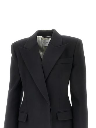Givenchy Womens Double-Breasted Coat Black Wool