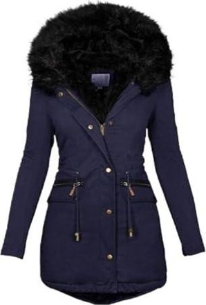 Generic Parka for femme avec capuche en fausse fourrure, manteau long imperm&eacute;able, veste dhiver zipp&eacute;e doubl&eacute;e en polaire for lext&eacute;rieur(Dark Blue,5XL)