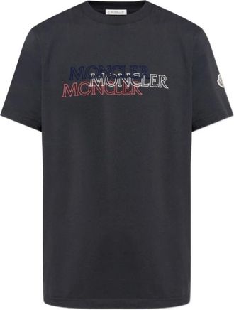 Moncler Homme, Tops, Gris, Taille: 2XL T-shirt en coton gris foncé avec logo imprimé