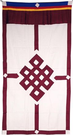 Guru Shop Tibetischer Türbehang, Vorhang, Wandschmuck aus Tibet mit Endlosem Knoten - Weinrot, Baumwolle, 180x90x0 cm