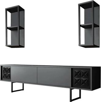 Dmora TV-Schrank Kaus 180x30x48 cm Schwarz, 5 Regale, modular