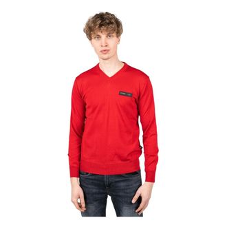Plein Sport Pull Col V en M&eacute;rinos - Homme - Pulls - Rouge - Taille: L
