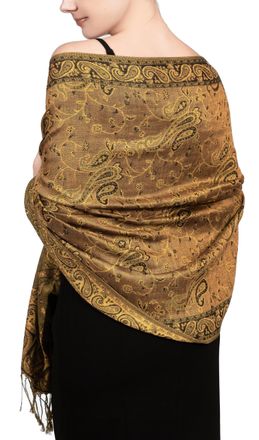 achillea Weicher, seidiger, wendbarer Paisleymuster, Pashmina-Schal mit Fransen, Bronze, 28 W x 76 L