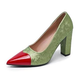 Generic Escarpins r&eacute;tro &agrave; bout pointu et &agrave; talon bloc color&eacute; pour femme, Vert, 38.5 EU