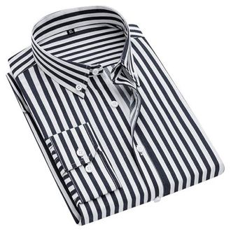 Generic Chemise boutonn&eacute;e &agrave; manches longues pour homme, chemise &agrave; revers &agrave; rayures verticales, coupe ample, chemise formelle, sans repassage, haut de travail 