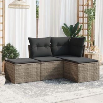 vidaXL 4-tlg. Garten-Sofagarnitur mit Kissen Grau Poly Rattan - Vidaxl