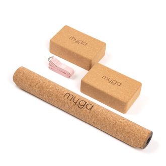 Myga Kork-Yoga-Set | Komplettes Set mit Yogamatte, 2 Yogabl&ouml;cken & Gurt (Rosa) | Rutschfest & Unterst&uuml;tzend | Ideal f&uuml;r Yoga, Pilates, Meditation & Fitness
