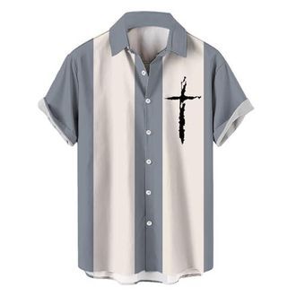 Generic Chemise boutonn&eacute;e pour homme, chemise &agrave; manches courtes, patchwork, chemise d&eacute;t&eacute; grande taille, chemise d&eacute;contract&eacute;e, douce et confortable, haut &agrave; bou