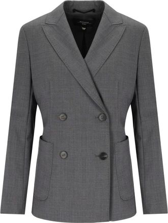 Max Mara Femme, Vestes, Gris, Taille: 40 FR Blazer Gris en Laine &agrave; Double Boutonnage Ornati