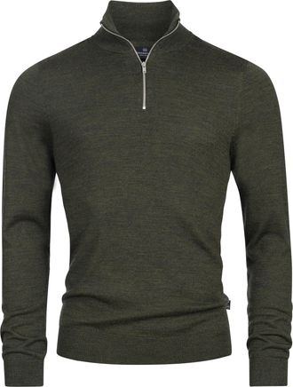 Kronstadt Herren KSJohannes Merino Half Zip Knit Strickpullover aus 100% Merinowolle mit Half-Zip | Herrenpullover Feinstrickpullover f&uuml;r M&auml;nner Army Mix, L