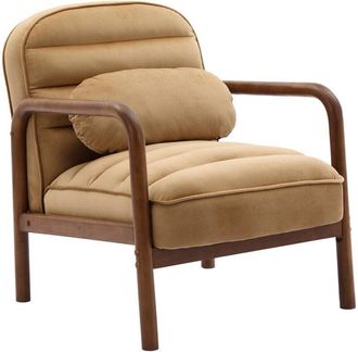 Sweeek Sweeek - Skandinavischer Sessel aus nussbaumfarbenem Hevea-Holz mit Samtbezug, Samt, Cappuccino