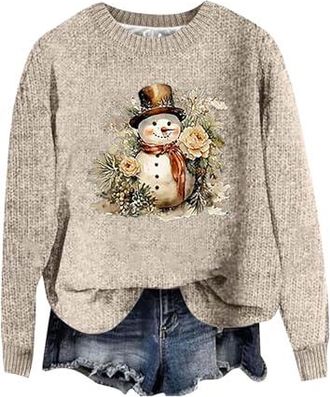 Generic Pull de No&euml;l amusant pour femme - Pull de No&euml;l pour femme - Pull de No&euml;l avec motif bonhomme de neige - Pull de No&euml;l - Pull en tricot &agrave; manches longue
