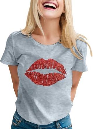 Generic T-shirt imprim&eacute; &agrave; manches courtes et col rond pour femme, gris, XXL