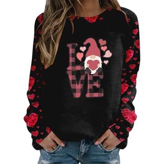 Generic 2026 Saint-Valentin Femmes Casual Saint-Valentin Imprim&eacute; Col Rond Manches Longues Sweatshirt Top, Noir, XXL