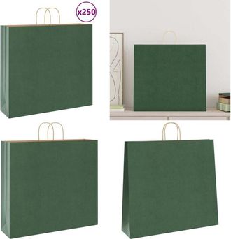 vidaXL Vidaxl - Papiertragetaschen 250 Stk. mit Henkeln Gr&uuml;n 54x15x49 cm